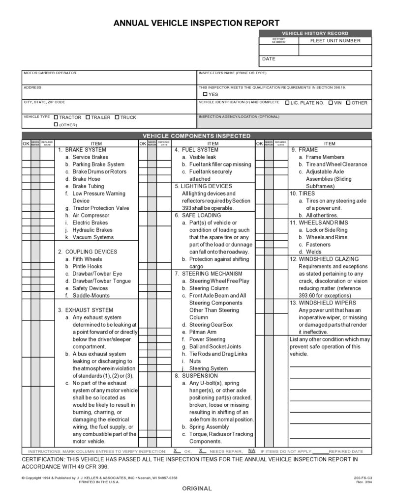Free Printable Vehicle Inspection Form - Free Printable Templates Hub